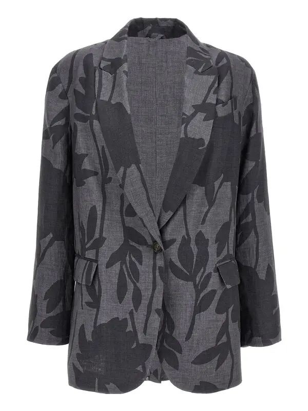 Brunello Cucinelli Single-breasted Floral Print Blazer - Black