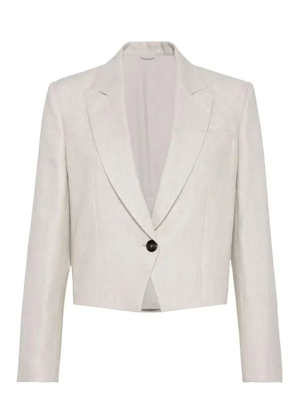 Brunello Cucinelli Single Breasted Cropped Blazer - White