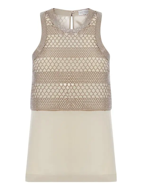 Brunello Cucinelli Embellished-neck Cut-out Top - Nude