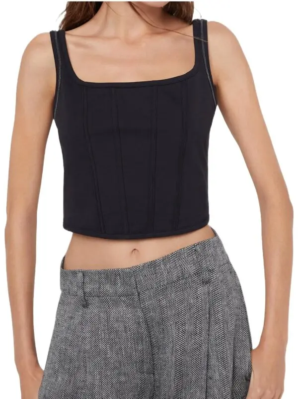 Brunello Cucinelli Square Neck Cropped Top - Black