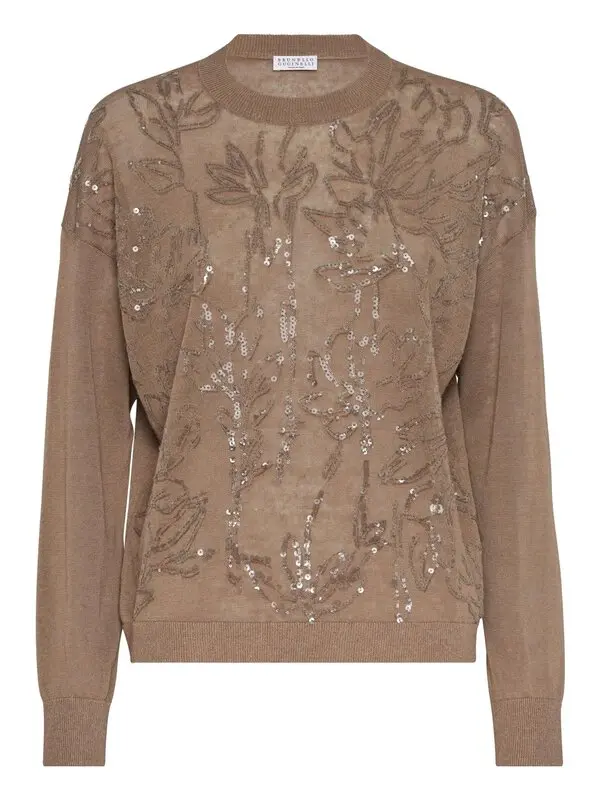 Brunello Cucinelli Sequin Embellished Knit Sweater - Hazelnut Color