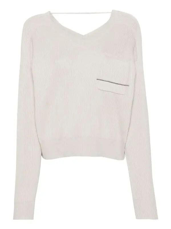 Brunello Cucinelli Monili Chain V-neck Cotton Jumper - White