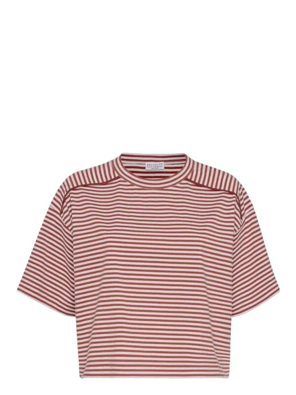 Brunello Cucinelli Striped Crewneck T-shirt - Orange