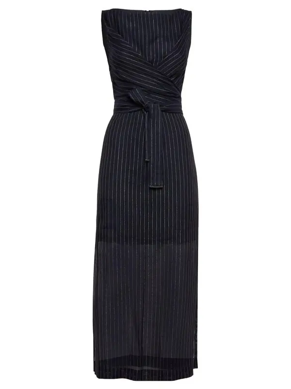 Brunello Cucinelli Pinstriped Cotton-blend Midi Dress - Black
