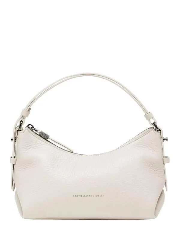 Brunello Cucinelli Monili Detail Leather Shoulder Bag - White