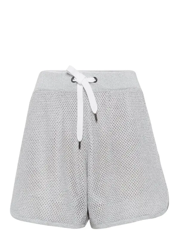 Brunello Cucinelli Sparkling Net Knit Drawstring Shorts - Silver