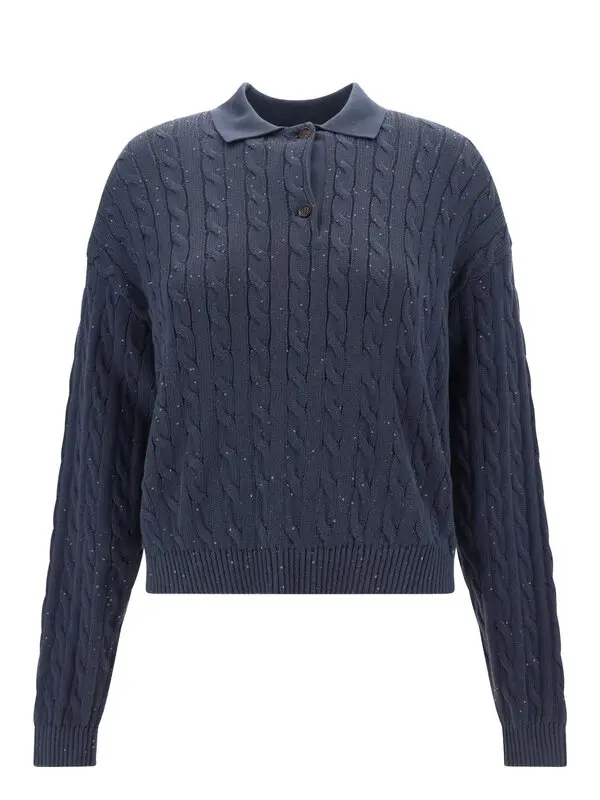 Brunello Cucinelli Sequin-embellished Polo Jumper - Blue