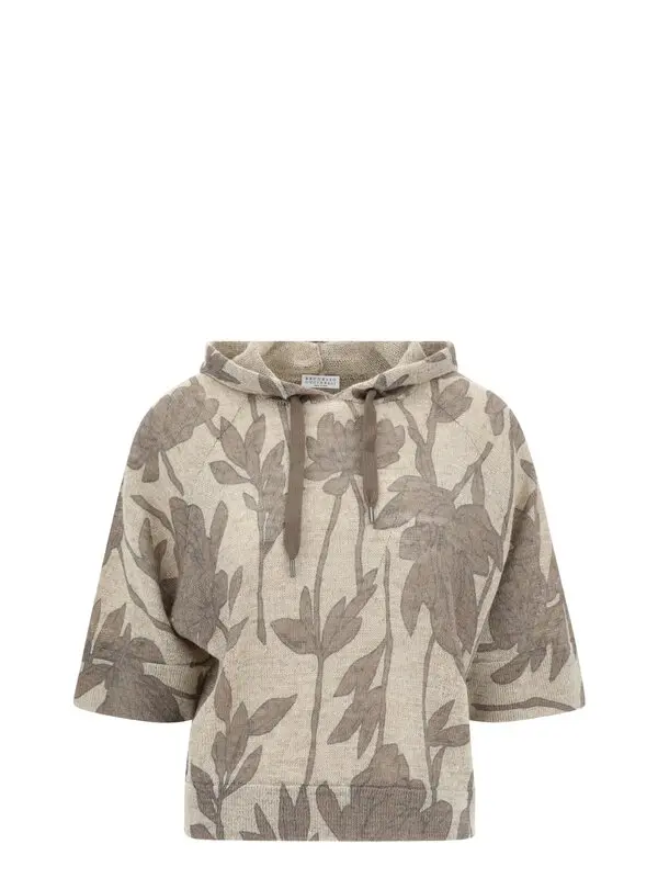 Brunello Cucinelli Floral-jacquard Hooded Knitted Top - Nude
