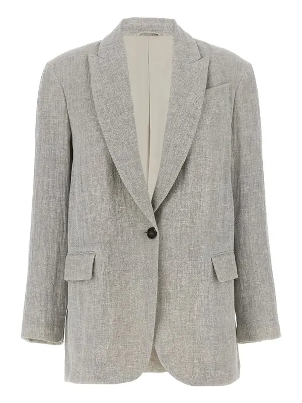 Brunello Cucinelli Single-breasted Blazer With Notched Lapel And Vented Back - Gray