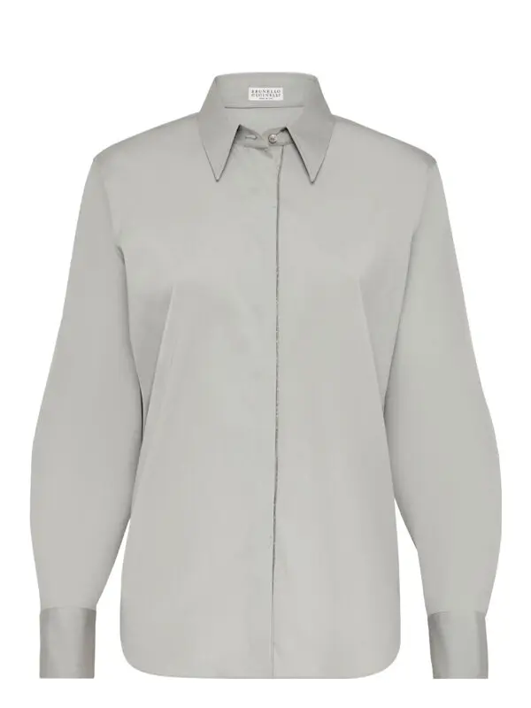 Brunello Cucinelli Bead Embellished Poplin Shirt - Medium Gray