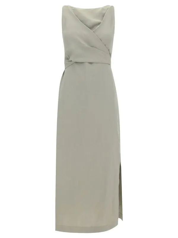 Brunello Cucinelli Sleeveless Maxi Dress With Knotted Waist - Gray
