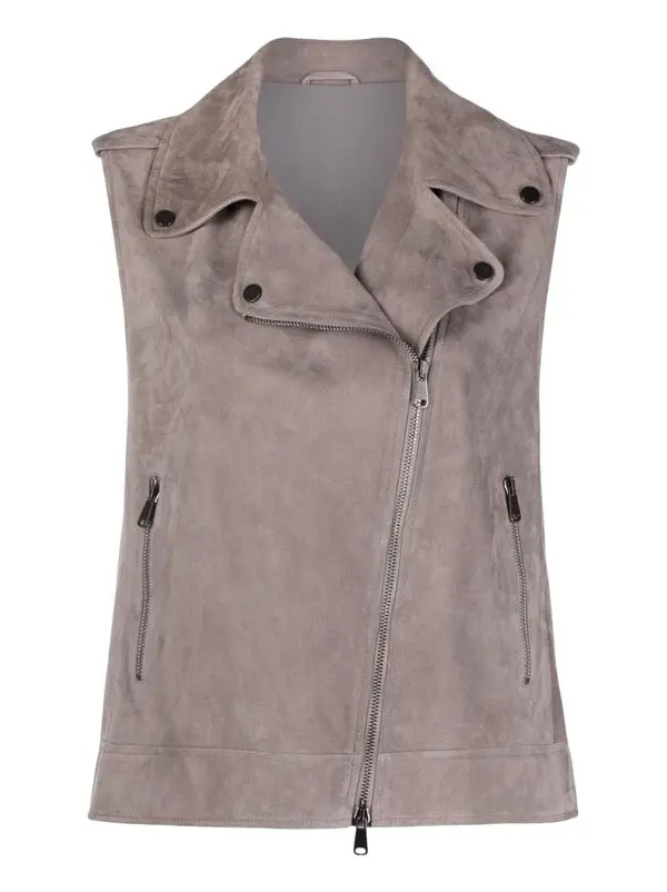 Brunello Cucinelli Sleeveless Leather Jacket - Gray