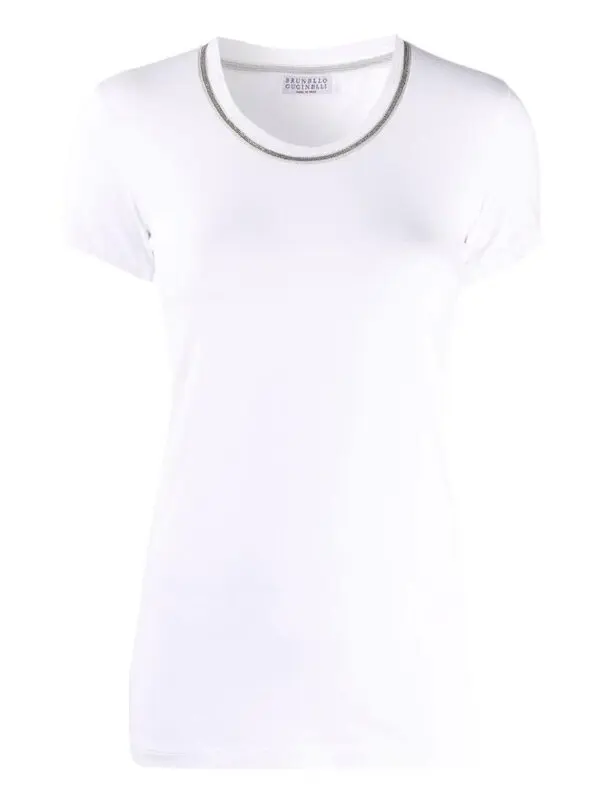 Brunello Cucinelli Monili-trim Stretch-cotton T-shirt - White
