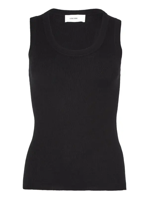 LISA YANG Ribbed Knit Round Neck Tank Top - Black