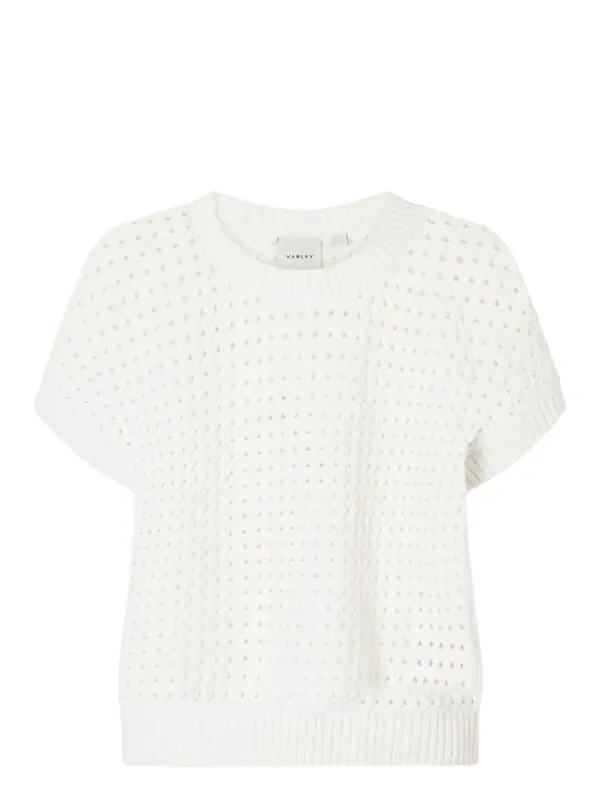 Varley Openwork Short Sleeve Knit Sweater - White