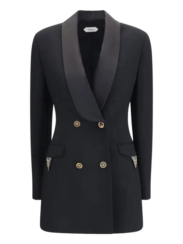 Versace Satin Shawl Double-breasted Blazer - Black
