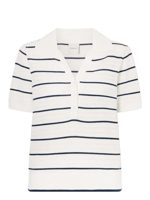 Varley Openwork Striped Knit Polo Shirt - White