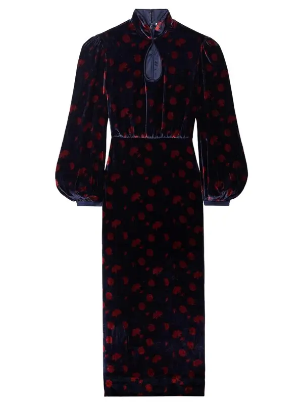 Saloni Domino Cutout Floral-print Velvet Turtleneck Midi Dress - Black