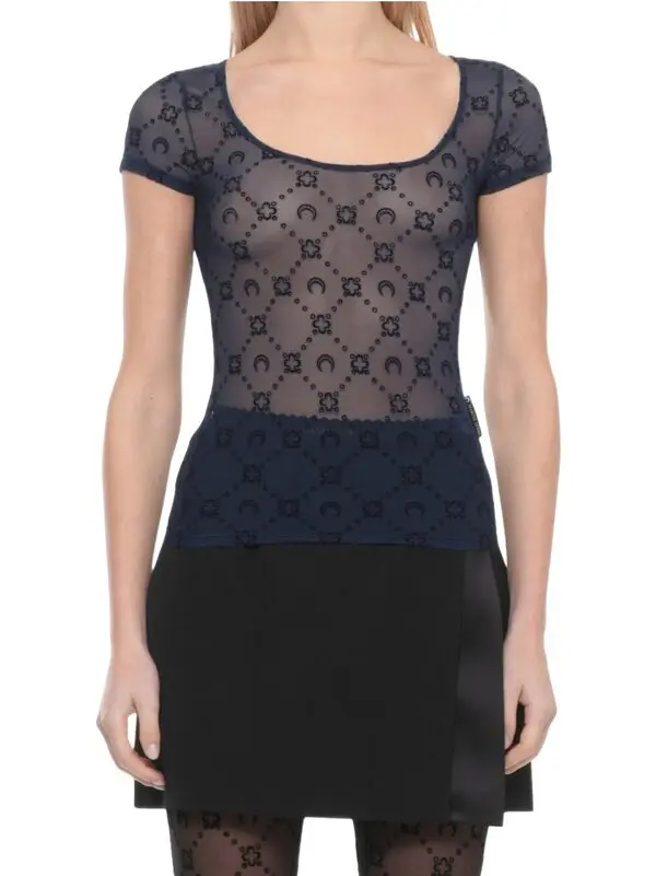 MARINE SERRE Flock Open Neck Top - Black