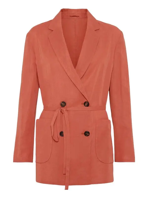 Brunello Cucinelli Double Breasted Suit With Monili Chain Detail - Orange