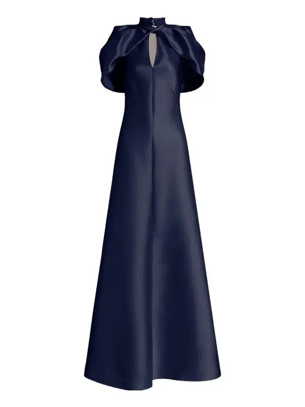 Alberta Ferretti Cape Sleeve High Neck Gown - Blue