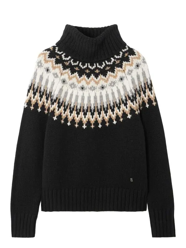 Bogner Ingrid Fair Isle Cashmere Turtleneck Sweater - Black