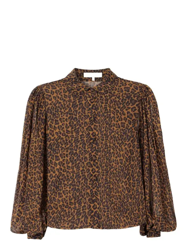 FRAME Leopard Print Silk Crepe De Chine Blouse - Brown