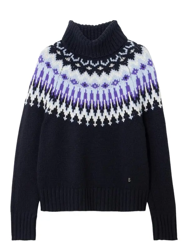Bogner Ingrid Fair Isle Cashmere Turtleneck Sweater - Black