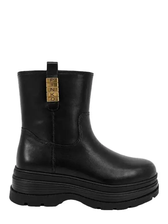Pinko Round-toe Lug Sole Boots With Side Zip - Black