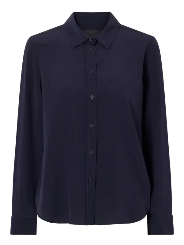 NILI LOTAN Draped Satin Long Sleeve Shirt - Black