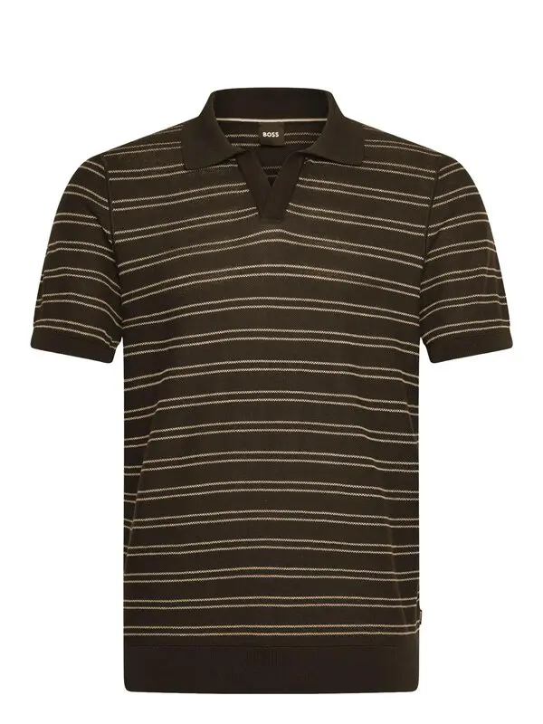 Hugo Boss Narciso Striped Knit Polo Shirt - Brown