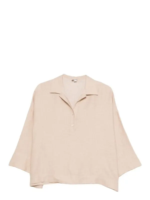 Eleventy Spread Collar Short Sleeve Blouse - Nude