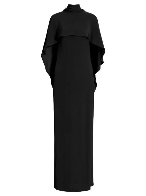 Alberta Ferretti Long Dress With Cape Detail And Back Bow - Black