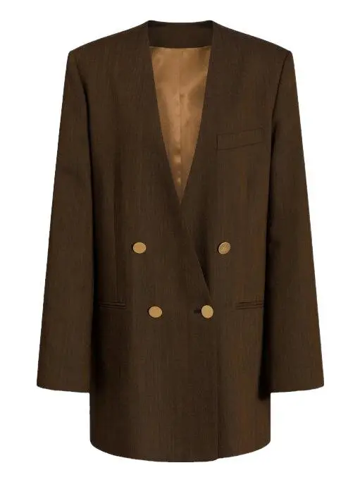 Alberta Ferretti Double-breasted Collarless Blazer - Brown