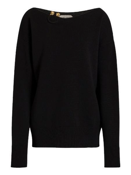 Alberta Ferretti Button-embellished Boat-neck Sweater - Black