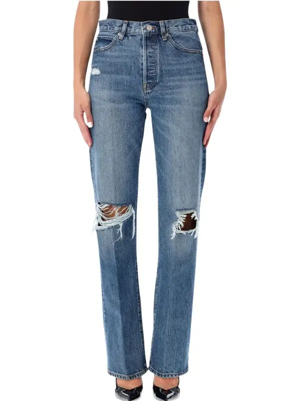 FRAME Vertical Distressed Straight Jeans - Blue