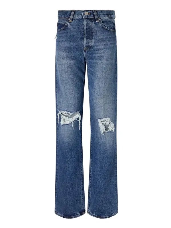 FRAME Vertical Distressed Straight Jeans - Blue