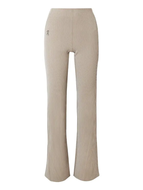 On All-day Striped Ribbed Stretch Recycled-jersey Flared Pants - Nude