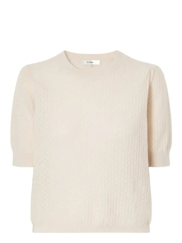 FRAME Short-sleeve Openwork Knit Top - White