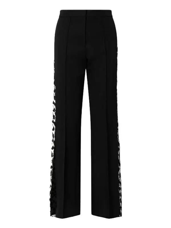 Sharon Wauchob Lace-trimmed Cotton And Silk-blend Straight-leg Pants - Black