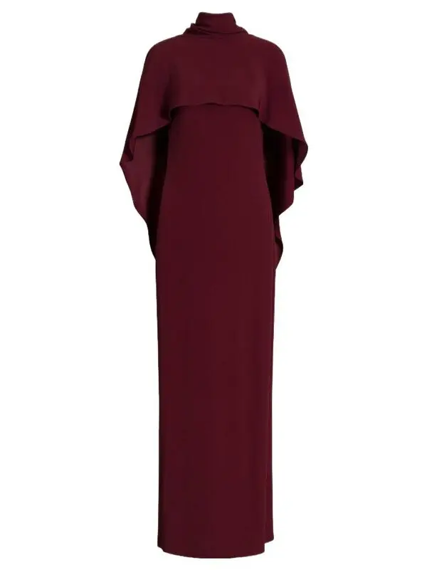 Alberta Ferretti Long Dress With Cape Detail And Back Bow - Bordeaux