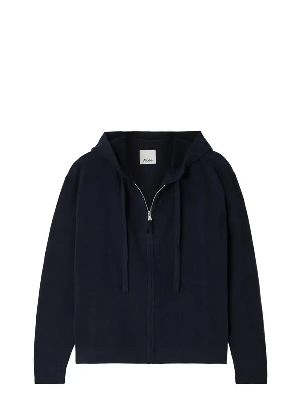 ALLUDE Wool Blend Zip-up Hoodie - Black