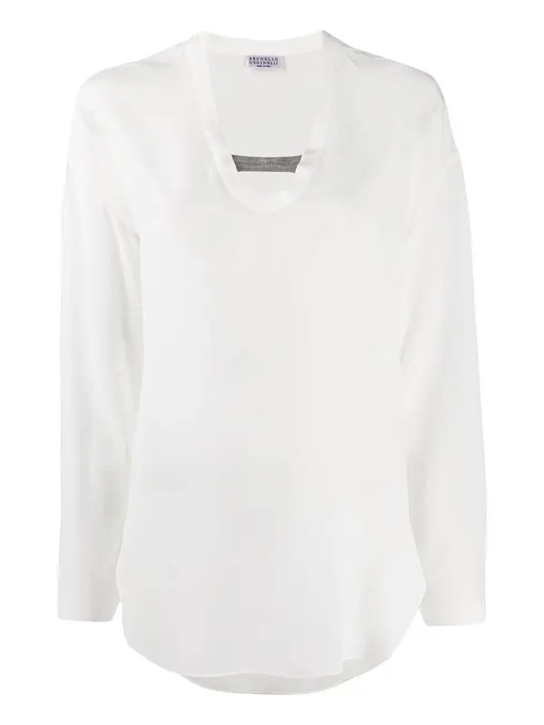 Brunello Cucinelli V-neck Silk Blouse - White