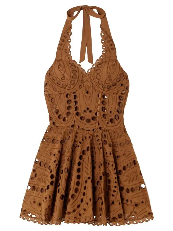 Charo Ruiz Ibiza Cotton-blend Halterneck Mini Dress - Brown