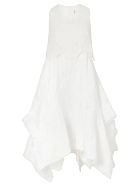 Comme Des Garçons Crochet-trimmed Cloqué Midi Dress - White