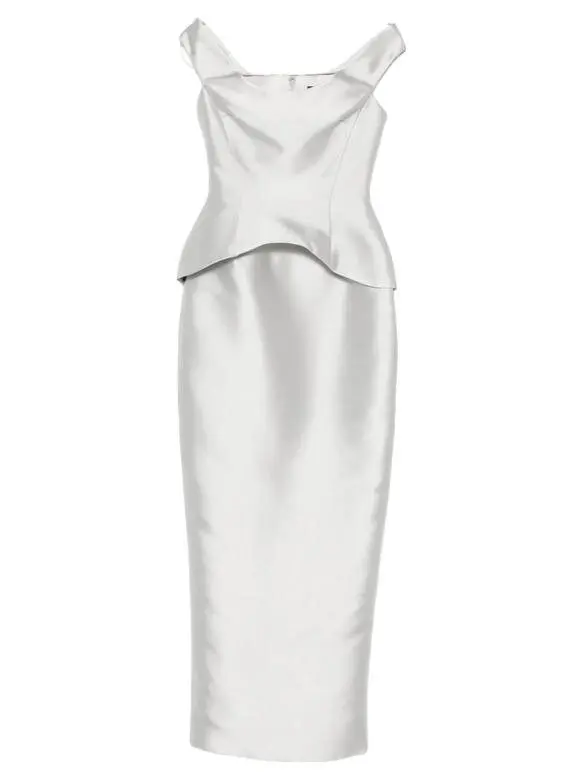Solace Off-the-shoulder Back Slit Maxi Dress - Silver