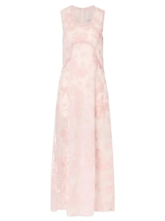 Anna Sui Midi Dress With Sheer Panels And Satin Patterns - Pink