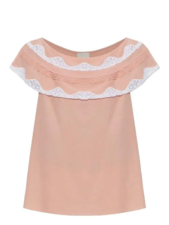 Posse Boat-neck Top With Hand-sewn Ruffles - Blossom