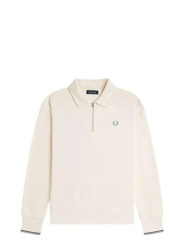 Fred Perry Half Zip Collared Sweatshirt - Ecru