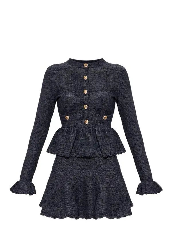 SELF-PORTRAIT Long-sleeved Dress - Navy Blue